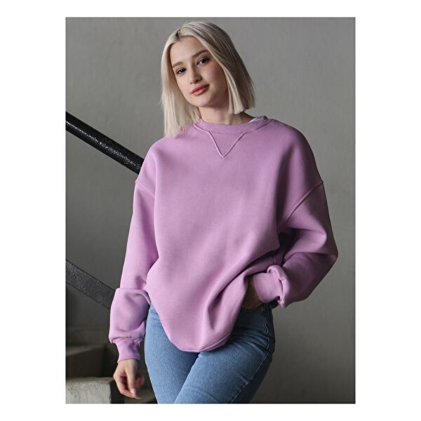 Bisiklet Yaka Düz Uzun Kollu Oversize Kadın Sweatshirt Bisiklet Yaka Düz Uzun Kollu Oversize Kadın Sweatshirt