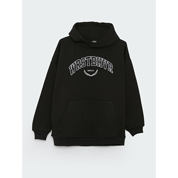 Kapüşonlu Baskılı Uzun Kollu Oversize Kadın Sweatshirt Kapüşonlu Baskılı Uzun Kollu Oversize Kadın Sweatshirt