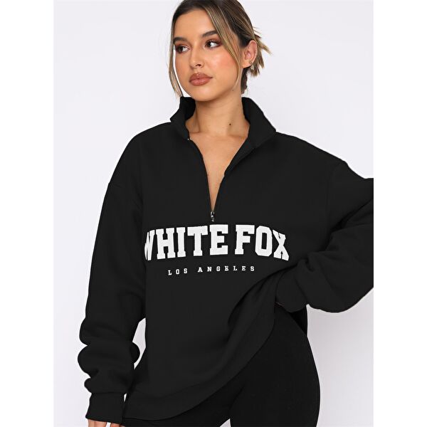 Dik Yaka Düz Uzun Kollu Oversize Kadın Sweatshirt