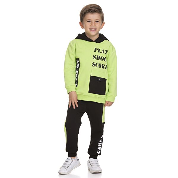 Kapüşonlu Uzun Kollu Baskılı Erkek Bebek Sweatshirt ve Eşofman Alt 2'li Takım Kapüşonlu Uzun Kollu Baskılı Erkek Bebek Sweatshirt ve Eşofman Alt 2'li Takım