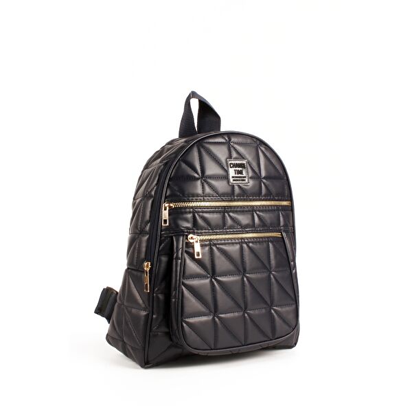 Deri Görünümlü Etiket Baskılı Kadın Sırt Çantası