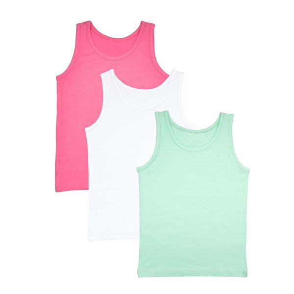 Bisiklet Yaka Pamuklu Kız Çocuk Atlet 3'lü