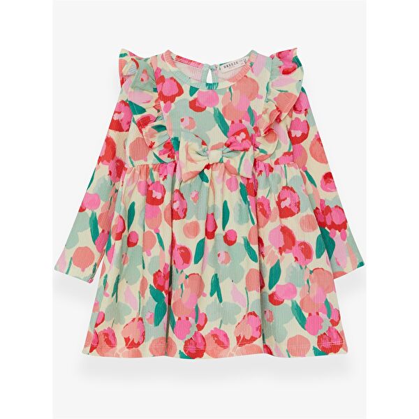 Bisiklet Yaka Uzun Kollu Kız Bebek Elbise