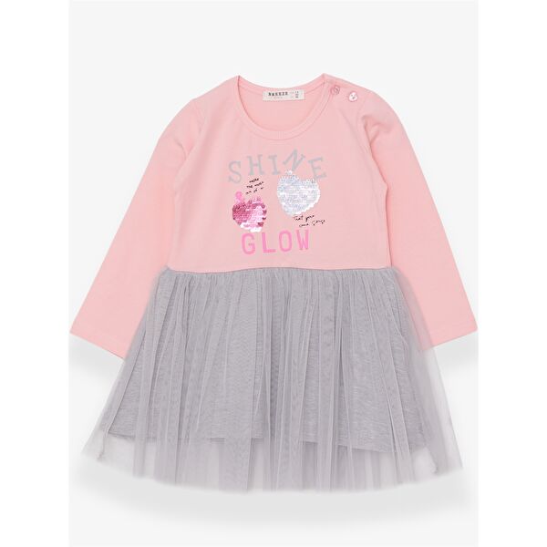 Bisiklet Yaka Uzun Kollu Kız Bebek Elbise