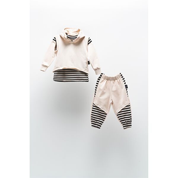 Kapüşonlu Çizgili Uzun Kollu Erkek Çocuk Sweatshirt ve Eşofman Altı Kapüşonlu Çizgili Uzun Kollu Erkek Çocuk Sweatshirt ve Eşofman Altı