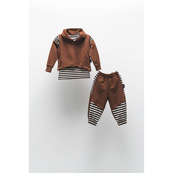 Kapüşonlu Çizgili Uzun Kollu Erkek Çocuk Sweatshirt ve Eşofman Altı Kapüşonlu Çizgili Uzun Kollu Erkek Çocuk Sweatshirt ve Eşofman Altı