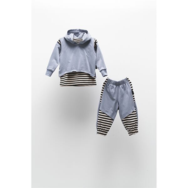 Kapüşonlu Çizgili Uzun Kollu Erkek Çocuk Sweatshirt ve Eşofman Altı Kapüşonlu Çizgili Uzun Kollu Erkek Çocuk Sweatshirt ve Eşofman Altı