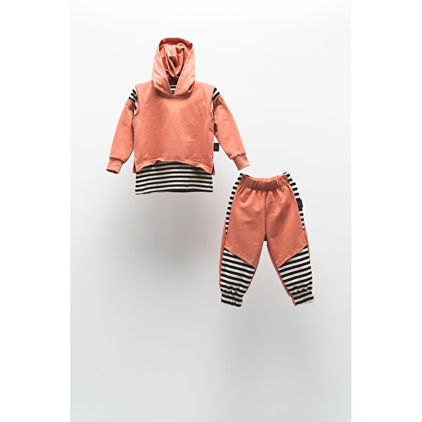 Kapüşonlu Çizgili Uzun Kollu Erkek Çocuk Sweatshirt ve Eşofman Altı Kapüşonlu Çizgili Uzun Kollu Erkek Çocuk Sweatshirt ve Eşofman Altı