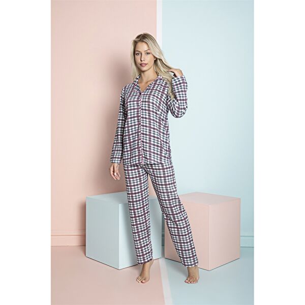Gömlek Yaka Ekose Uzun Kollu Kadın Pijama Takımı Gömlek Yaka Ekose Uzun Kollu Kadın Pijama Takımı