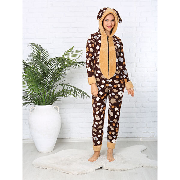 Kapüşonlu Desenli Uzun Kollu Kadın Pelüş Uyku Tulumu Kapüşonlu Desenli Uzun Kollu Kadın Pelüş Uyku Tulumu