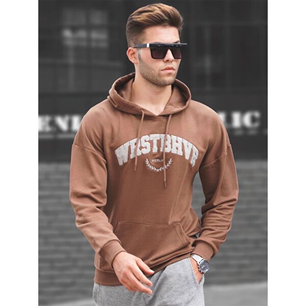 Kapüşonlu Uzun Kollu Baskılı Erkek Sweatshirt