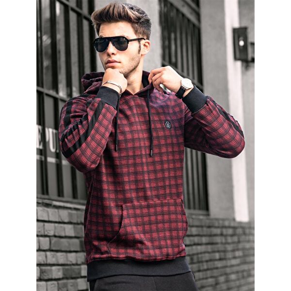 Kapüşonlu Uzun Kollu Desenli Erkek Sweatshirt