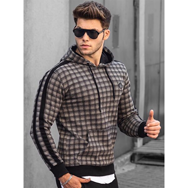 Kapüşonlu Uzun Kollu Desenli Erkek Sweatshirt