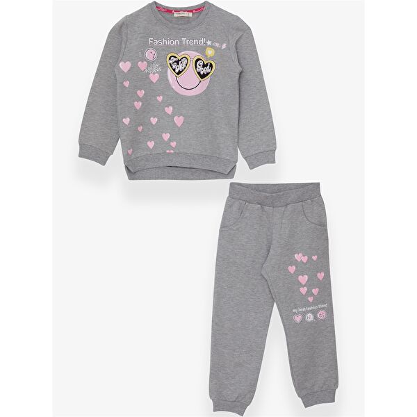 Bisiklet Yaka Baskılı Uzun Kollu Kız Çocuk Sweatshirt ve Eşofman Altı Bisiklet Yaka Baskılı Uzun Kollu Kız Çocuk Sweatshirt ve Eşofman Altı