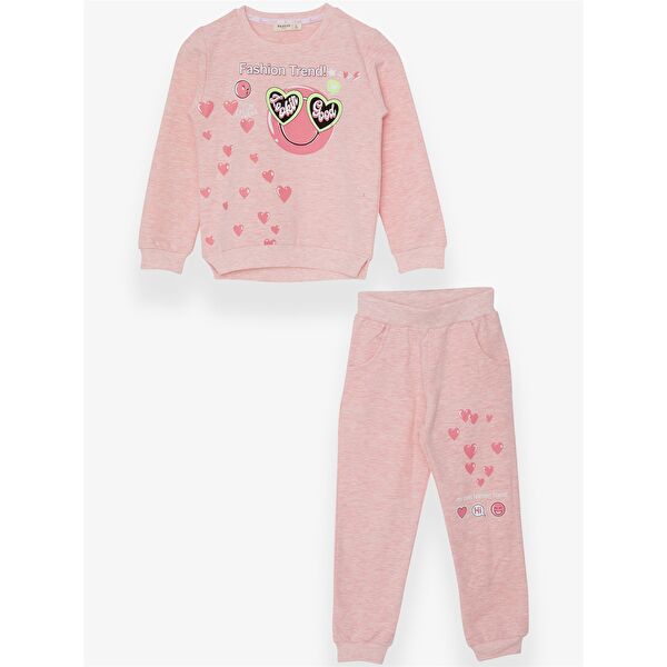 Bisiklet Yaka Baskılı Uzun Kollu Kız Çocuk Sweatshirt ve Eşofman Altı Bisiklet Yaka Baskılı Uzun Kollu Kız Çocuk Sweatshirt ve Eşofman Altı