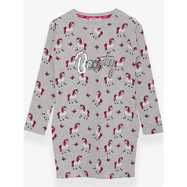 Bisiklet Yaka Baskılı Uzun Kollu Kız Çocuk Tunik