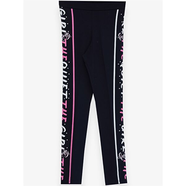 Beli Lastikli Baskılı Pamuklu Kız Çocuk Tayt