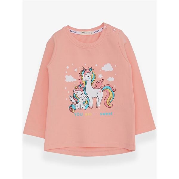 Bisiklet Yaka Uzun Kollu Kız Bebek Sweatshirt