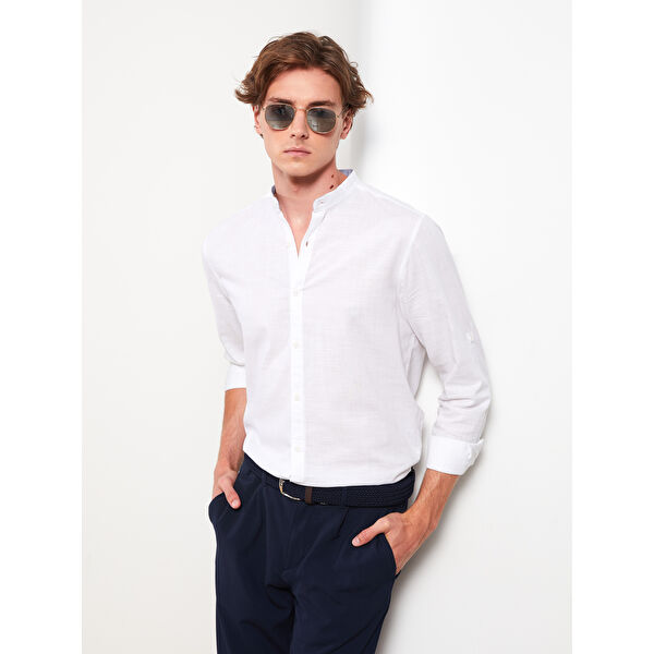 Slim Fit Hakim Yaka Uzun Kollu Poplin Erkek Gömlek Slim Fit Hakim Yaka Uzun Kollu Poplin Erkek Gömlek