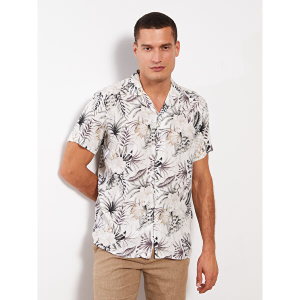 Rahat Kalıp Kısa Kollu Desenli Viskon Erkek Gömlek