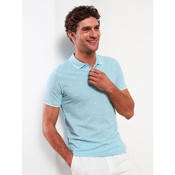 Polo Yaka Kısa Kollu Desenli Erkek Tişört