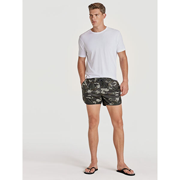 Kısa Boy Kamuflaj Baskılı Deniz Şortu