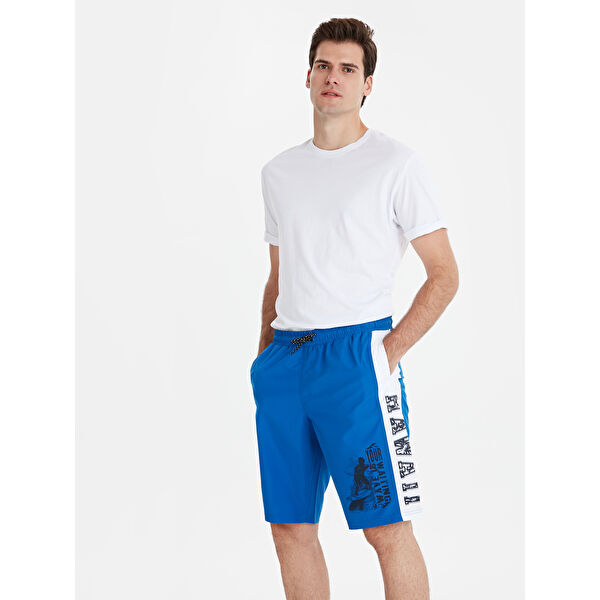 Diz Hizası Boy Baskılı Deniz Şortu