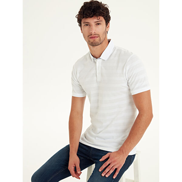 Slim Fit Polo Yaka Çizgili Pike Tişört