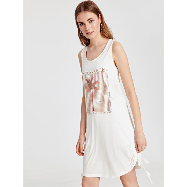 Yanları Büzgü Detaylı Baskılı Deniz Elbisesi Yanları Büzgü Detaylı Baskılı Deniz Elbisesi