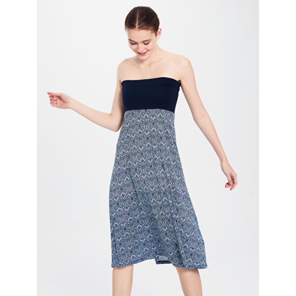 Desenli Straplez Kadın Plaj Elbisesi