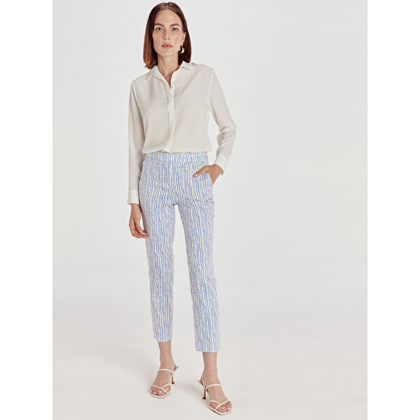 Bilek Boy Desenli Düz Paça Kumaş Pantolon