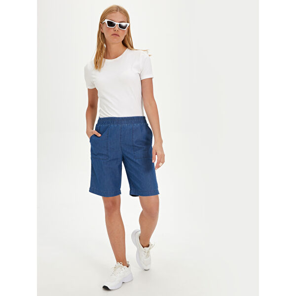 Beli Lastikli Kadın Jean Bermuda Beli Lastikli Kadın Jean Bermuda