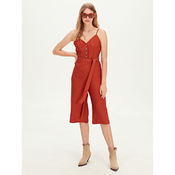 Kuşaklı Askılı Kadın Viskon Tulum