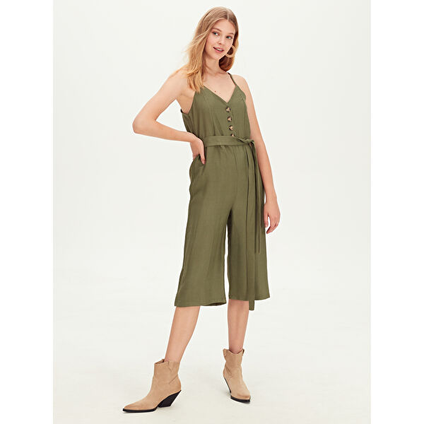 Kuşaklı Askılı Kadın Viskon Tulum