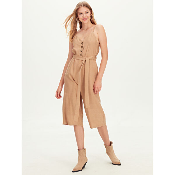 Kuşaklı Askılı Kadın Viskon Tulum