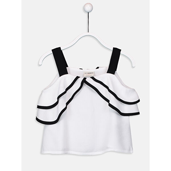 Kare Yaka Volan Detaylı Viskon Kız Çocuk Bluz