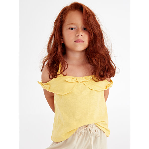 Fiyonk Detaylı Omuzları Açık Kız Çocuk Atlet