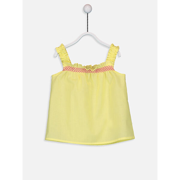 Askılı Keten Görünümlü Kız Bebek Bluz