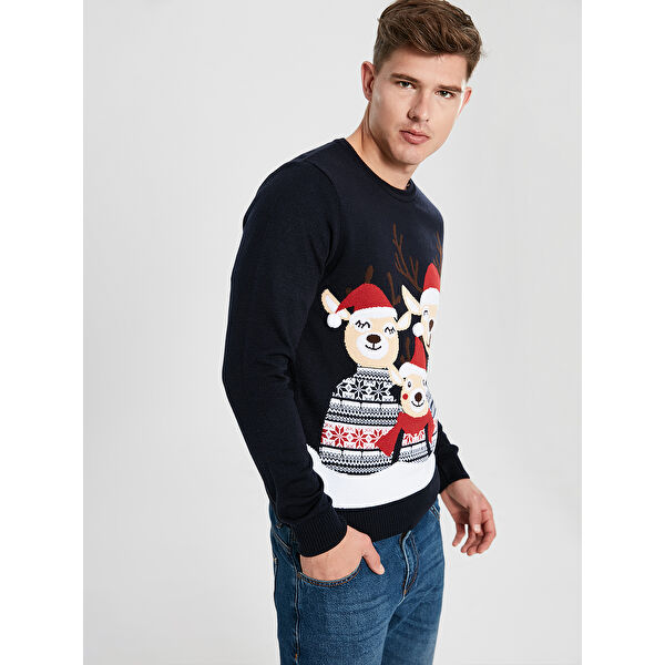 Slim Fit Yılbaşı Temalı Bisiklet Yaka Desenli İnce Triko Kazak Baba Oğul Kombini Slim Fit Yılbaşı Temalı Bisiklet Yaka Desenli İnce Triko Kazak Baba Oğul Kombini