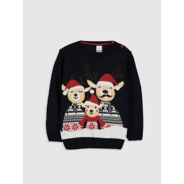 Erkek Bebek Yılbaşı Temalı Triko Kazak Baba Oğul Kombini