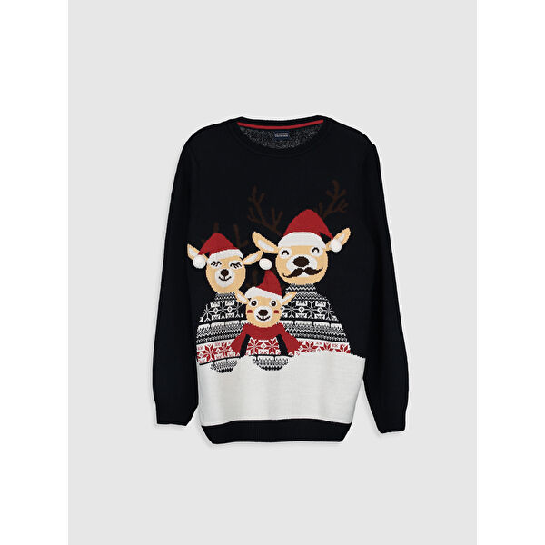 Erkek Çocuk Desenli İnce Triko Kazak Baba Oğul Kombini