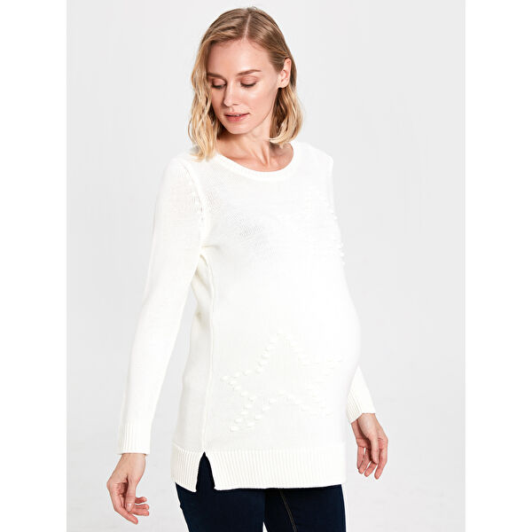 Bisiklet Yaka Düz Uzun Kollu Hamile Triko Tunik