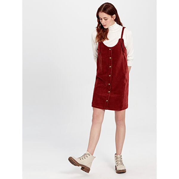 Düğmeli Salopet Kadın Mini Elbise