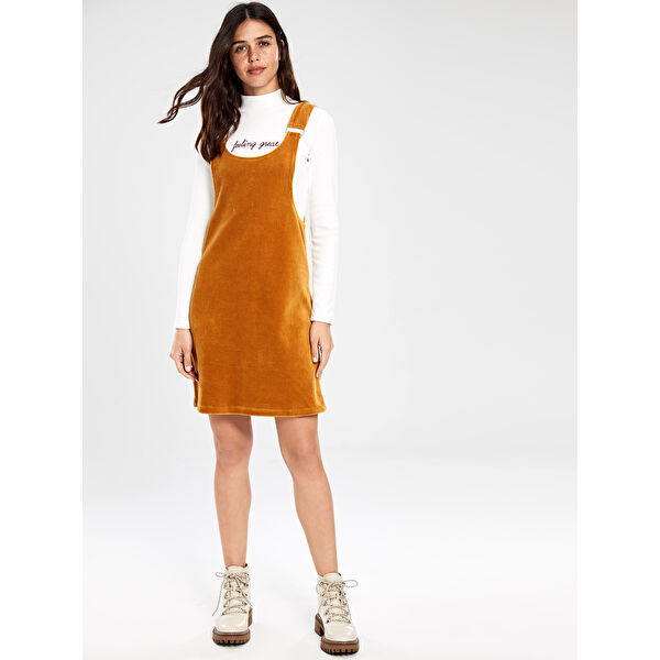 Kadife Salopet Kadın Mini Elbise