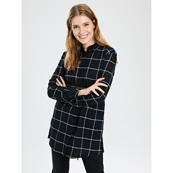 Sırtı Kuş Gözü Detaylı Kareli Tunik