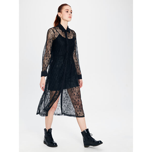 Dantel Detaylı Uzun Kollu Kadın Elbise Dantel Detaylı Uzun Kollu Kadın Elbise