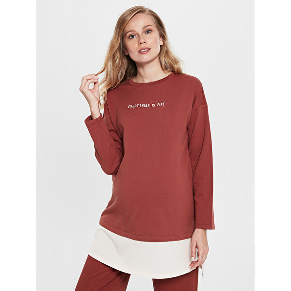 Bisiklet Yaka Uzun Kollu Sweatshirt Kumaşı Hamile Tunik