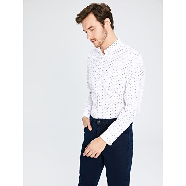 Slim Fit Desenli Uzun Kollu Oxford Gömlek Slim Fit Desenli Uzun Kollu Oxford Gömlek