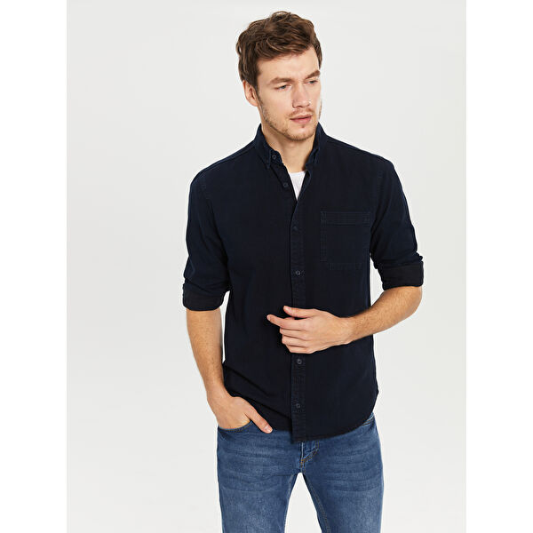 Regular Fit Uzun Kollu Erkek Jean Gömlek