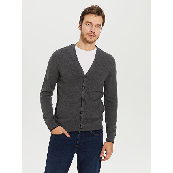 Standart Kalıp V Yaka Erkek Triko Hırka